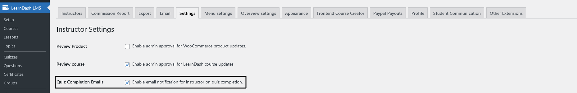 Instructor Role Email Settings - LearnDash Support